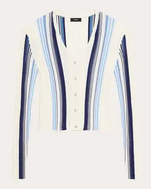 Theory Stripe Rib Knit Slim Cardigan - Multicolor