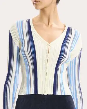 Theory Stripe Rib Knit Slim Cardigan