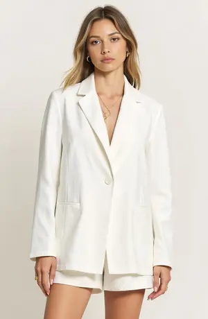 MODENAIRE Single Button Blazer And Matching Elastic Waist Short Outfit Set