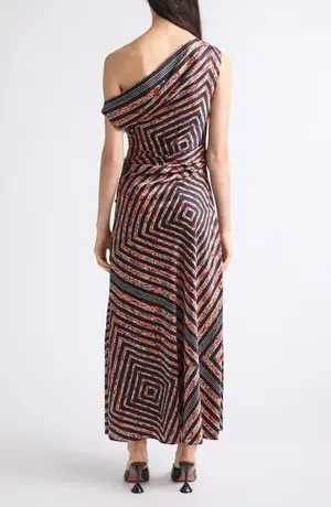 Staud Phara One-shoulder Geometric Print Stretch Silk Dress - Studio