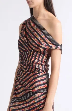 Staud Phara One-shoulder Geometric Print Stretch Silk Dress - Studio