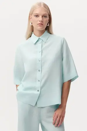 EXQUISE Calve Half Sleeve Shirt - Blue