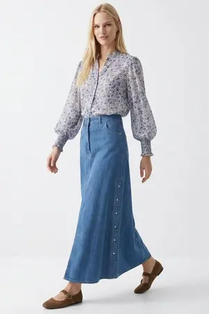 EXQUISE Blaize High Waist A-line Midi Denim Skirt