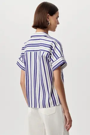 EXQUISE Alsatia Dropped Short Sleeve Striped Shirt