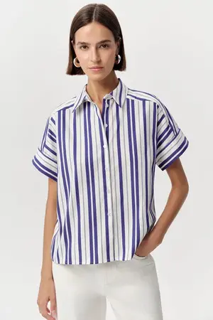EXQUISE Alsatia Dropped Short Sleeve Striped Shirt