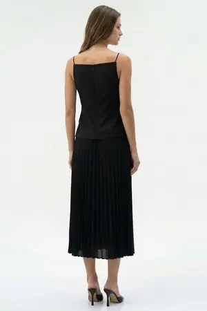 EXQUISE Sleeveless Linen Trim Midi Dress - Black