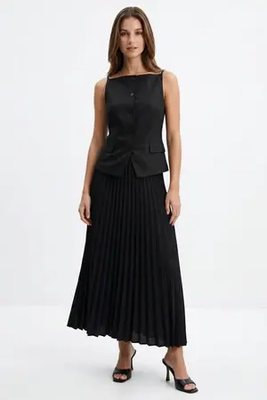 EXQUISE Sleeveless Linen Trim Midi Dress - Black
