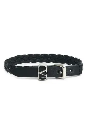 Valentino Garavani Vlogo Braided Leather Bracelet - Black