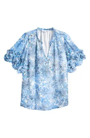 SUGARLIPS Tierra Ruffle Floral V-neck Top