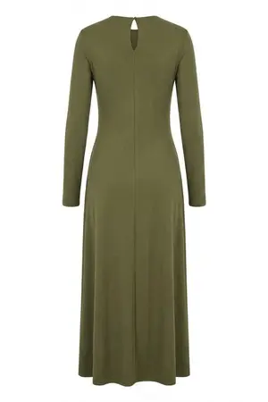 EXQUISE Crew Neck Long Sleeve Knit Midi Dress