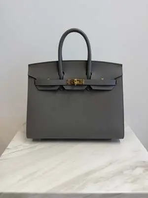 Hermès Birkin 25cm Sellier Gris Meyer Madame Leather Gold Hardware - Grey