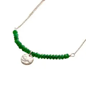 POSH TOTTY DESIGNS Sterling Green Semi-precious Beaded Necklace With Disc Pendant - Silver
