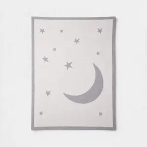 LOOM & COVE Cashmere Baby Blanket Moon & Stars - Grey