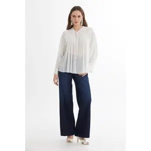 GIZIA Ecru Pintuck Detail Sheer Blouse