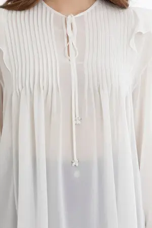 GIZIA Ecru Pintuck Detail Sheer Blouse
