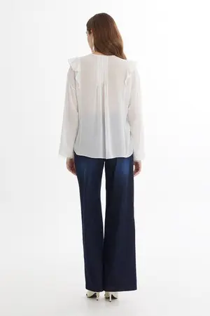 GIZIA Ecru Pintuck Detail Sheer Blouse