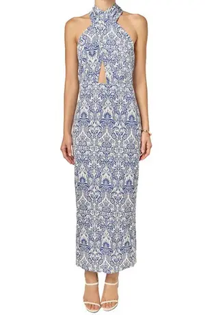English Factory Print Cutout Halter Maxi Dress - Blue