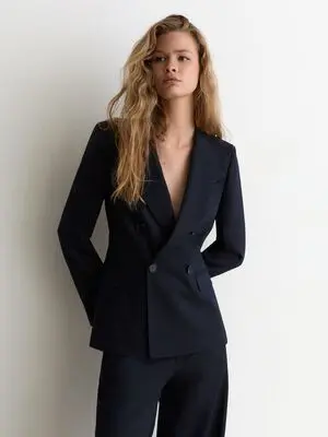 REISS Solene Petite Wool-blend Double-breasted Suit Blazer - Navy