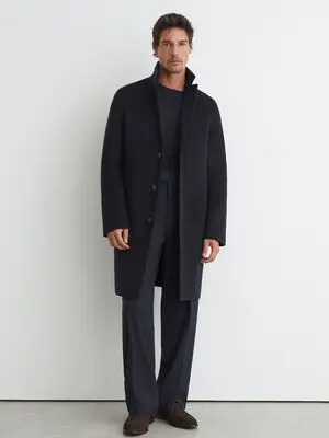 REISS Knight Wool-blend Single-breasted Epsom Coat - Navy