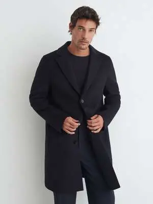 REISS Knight Wool-blend Single-breasted Epsom Coat - Navy