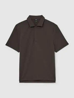 REISS Reed Textured Concealed-placket Polo Shirt - Brown