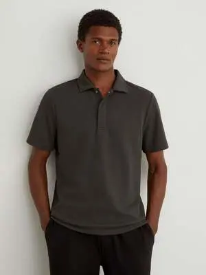 REISS Reed Textured Concealed-placket Polo Shirt - Brown