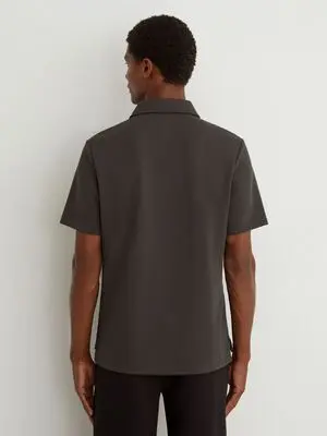 REISS Reed Textured Concealed-placket Polo Shirt - Brown