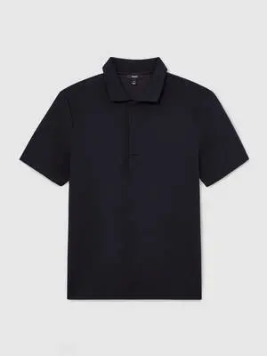 REISS Reed Textured Concealed-placket Polo Shirt - Navy