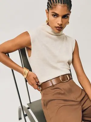 REISS Iyla Leather Half-keeper Belt - Tan