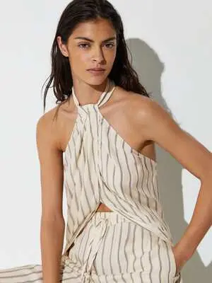 REISS Isabella Halterneck Stripe Split-front Resort Top