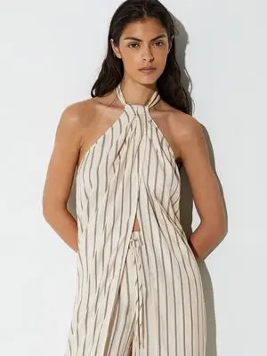 REISS Isabella Halterneck Stripe Split-front Resort Top