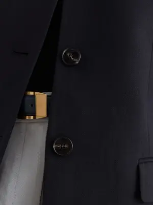 REISS Gia Wool-blend Check Collarless Blazer - Navy