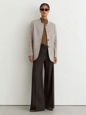 REISS Gia Wool-blend Check Collarless Blazer