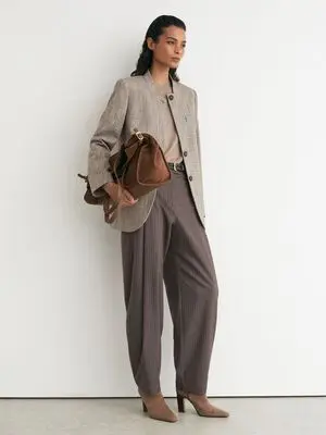 REISS Gia Wool-blend Check Collarless Blazer - Neutral Check