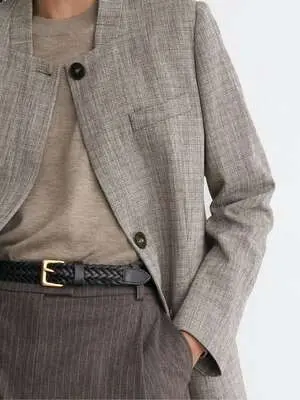 REISS Gia Wool-blend Check Collarless Blazer - Neutral Check