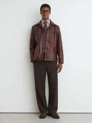 REISS Varlan Burnished-leather Button-through Jacket