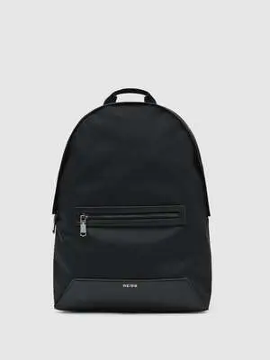REISS Allen Woven Zipped Backpack - Black
