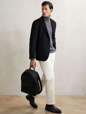 REISS Allen Woven Zipped Backpack - Black
