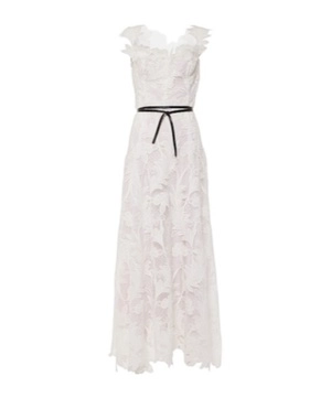 Oscar De La Renta Marbled Carnation Guipure Lace Bustier Gown