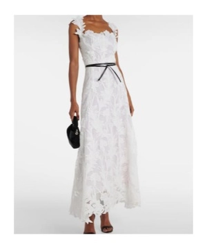 Oscar De La Renta Marbled Carnation Guipure Lace Bustier Gown