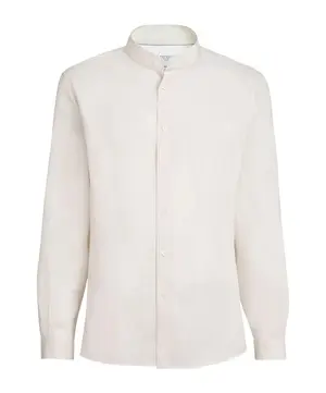 Brunello Cucinelli Linen Easy Fit Shirt With Mandarin Collar