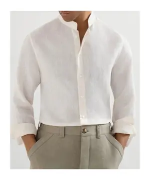 Brunello Cucinelli Linen Easy Fit Shirt With Mandarin Collar