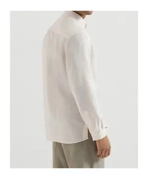 Brunello Cucinelli Linen Easy Fit Shirt With Mandarin Collar