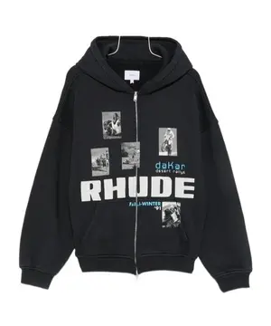 Rhude Long-sleeved Hooded Sweatshirt - Black