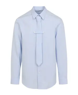 Dries Van Noten Long Sleeve Tie Buttoned Shirt - Blue