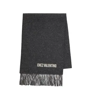 Valentino Garavani Wool Scarf With Vlogo Embroidery - Black