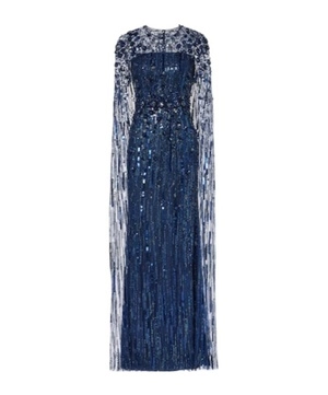 Jenny Packham Ruby Sequined Caped Gown - Blue