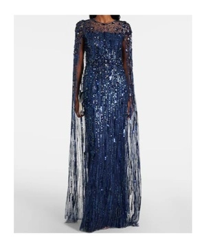 Jenny Packham Ruby Sequined Caped Gown