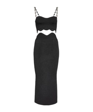 Galvan Marina Wave Crop Top And Midi Skirt Set - Black