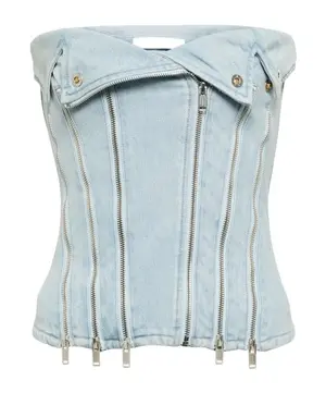 DION LEE Zippered Denim Bustier - White